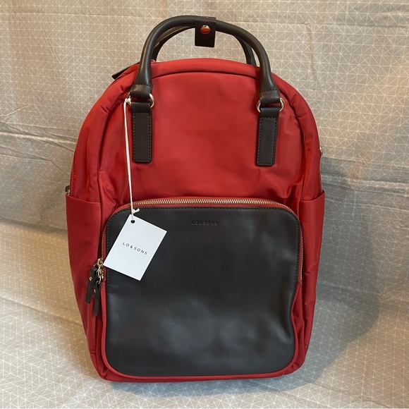 Lo & Sons | Bags | Nwt Lo Sons Rowledge Red Nylon Black Leather ...